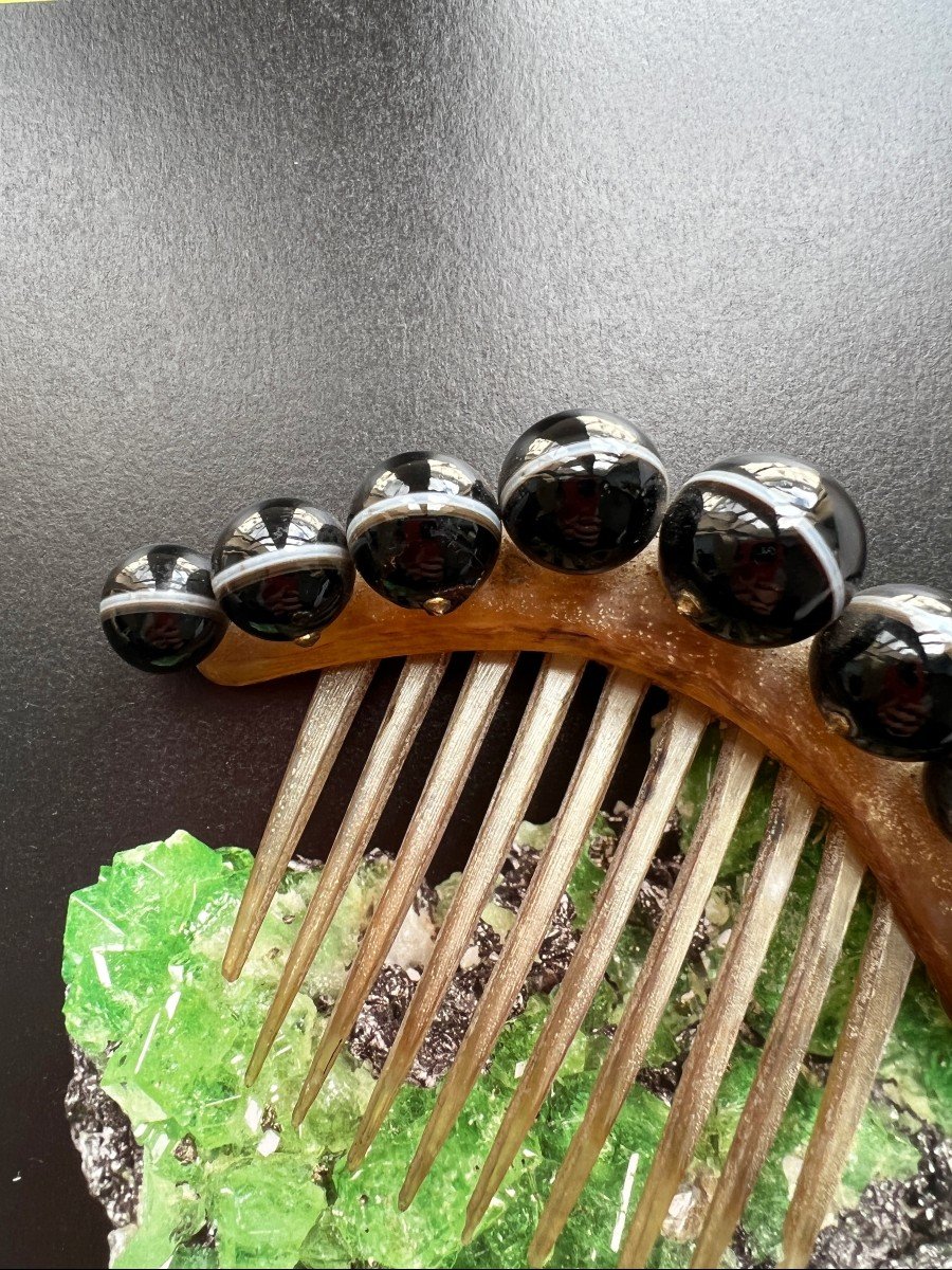Proantic: Antique Banded Agate Bead Comb Pin Tiara