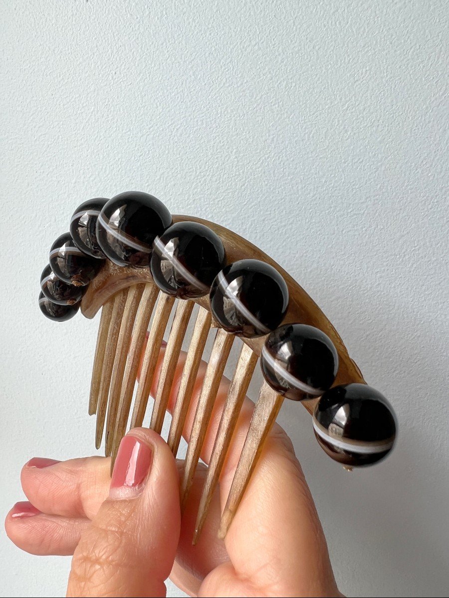 Proantic: Antique Banded Agate Bead Comb Pin Tiara