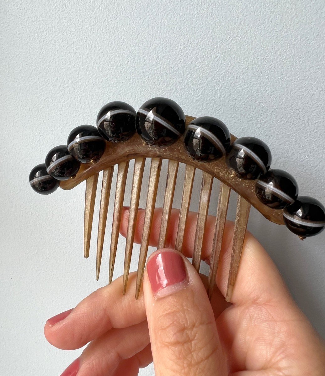 Proantic: Antique Banded Agate Bead Comb Pin Tiara
