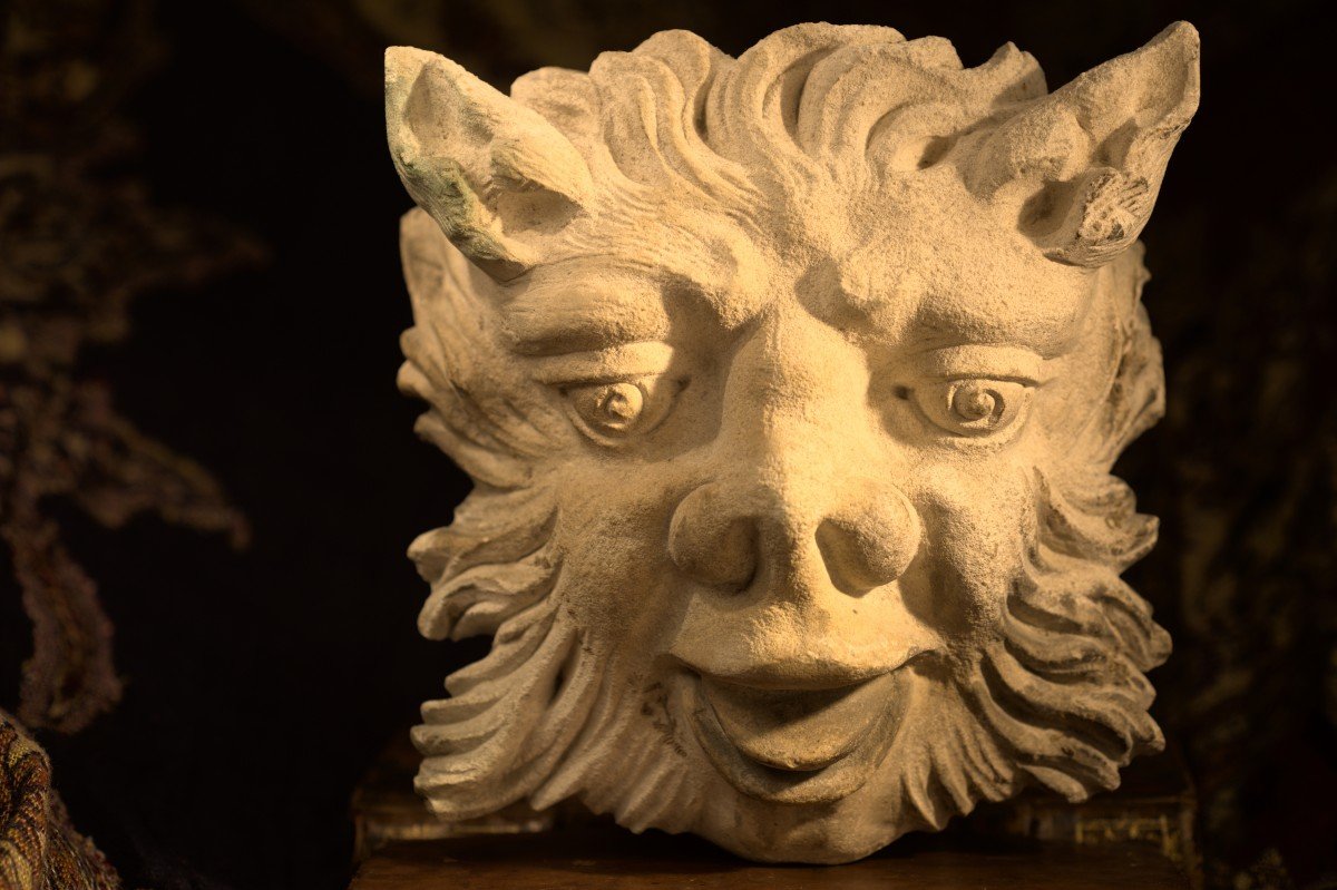 Proantic: White Stone Mascaron - Renaissance Style - 19th Century