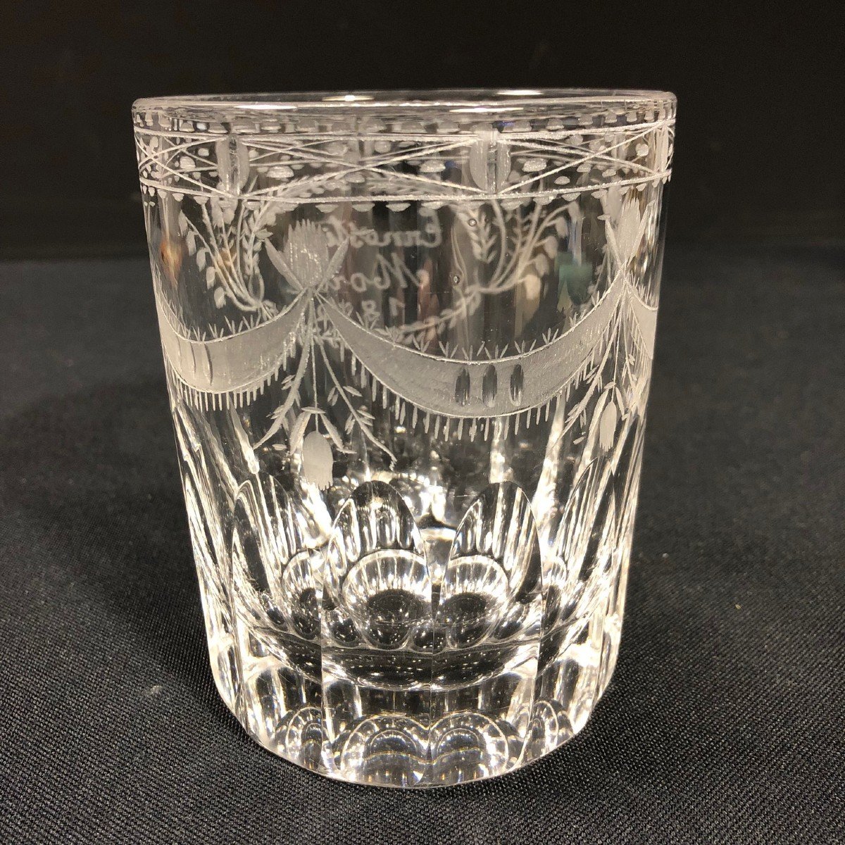 Large Cut And Engraved Crystal Glass