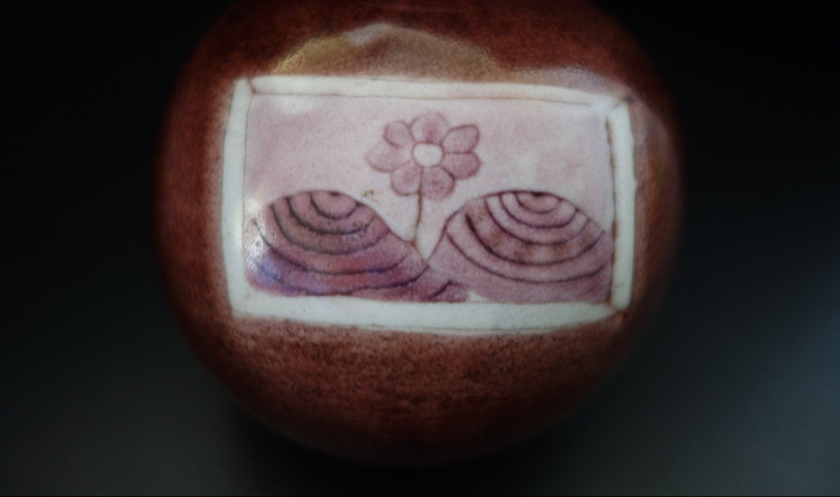 Proantic: Enameled Stoneware Ball Vase From The Cloutier Brothers, Cir