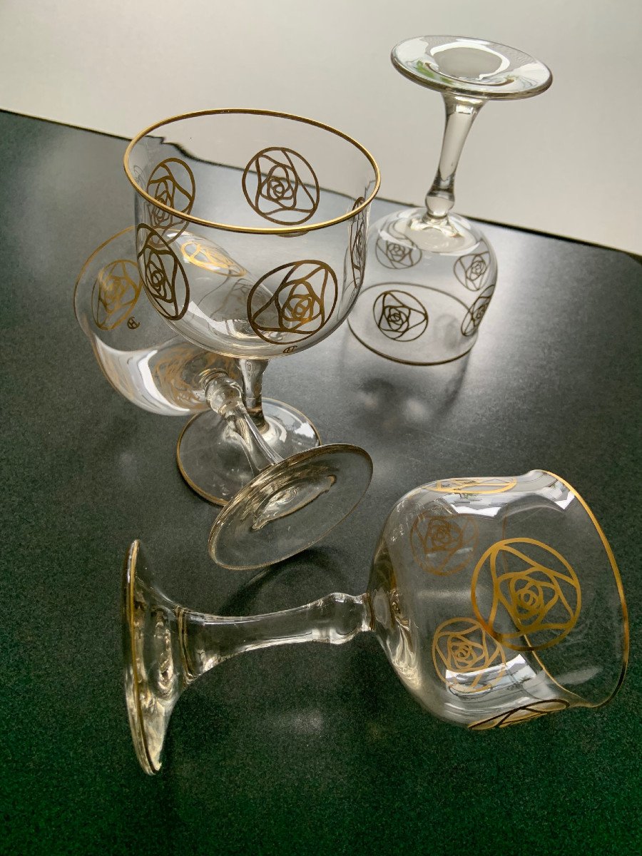 Proantic Hans Christiansen Art Nouveau Wine Glass Rose Gold Patter