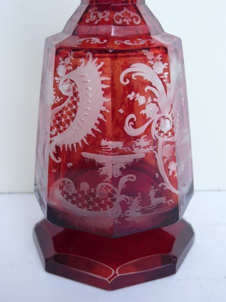 Large Perfume Bottle, Red Bohemian Crystal, 19th Century - Crystal