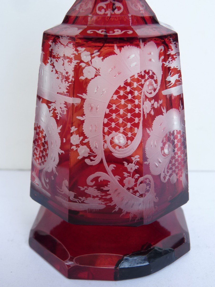 Large Perfume Bottle, Red Bohemian Crystal, 19th Century - Crystal