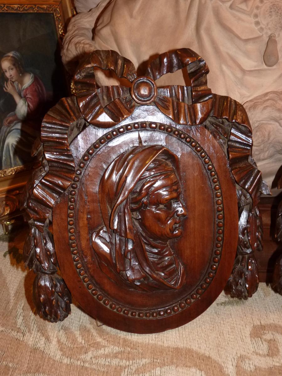 Pair Of Carved On Wood Medallions, 18th Century - sculpture wood