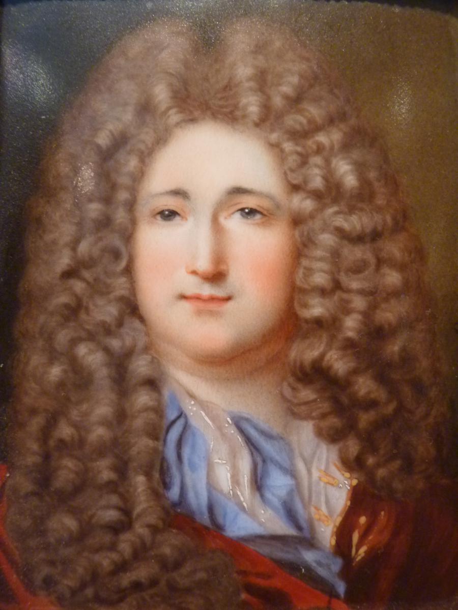 Miniature Gentleman Style Louis XIV, Restoration Period, Enamel - miniature