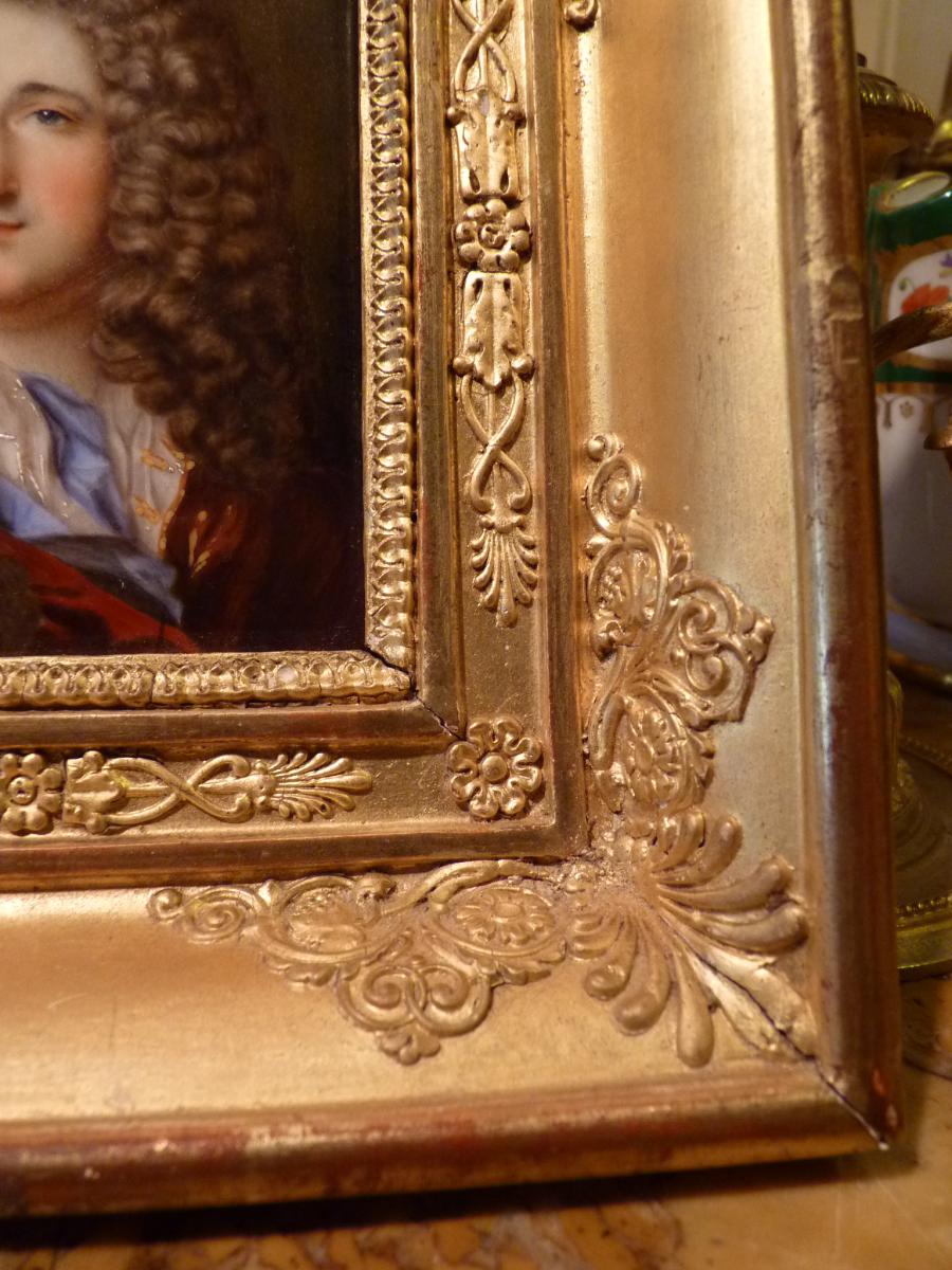 Miniature Gentleman Style Louis XIV, Restoration Period, Enamel - miniature