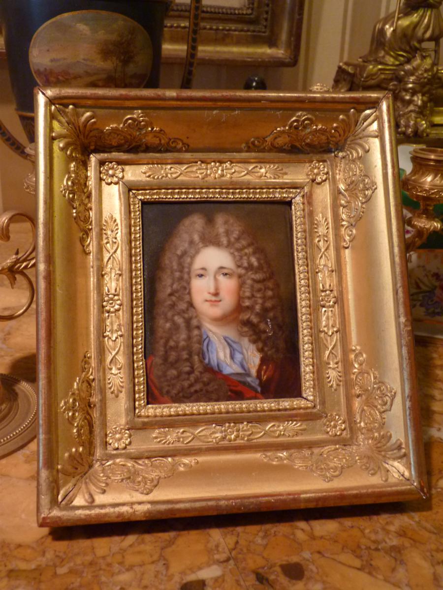 Miniature Gentleman Style Louis XIV, Restoration Period, Enamel - miniature