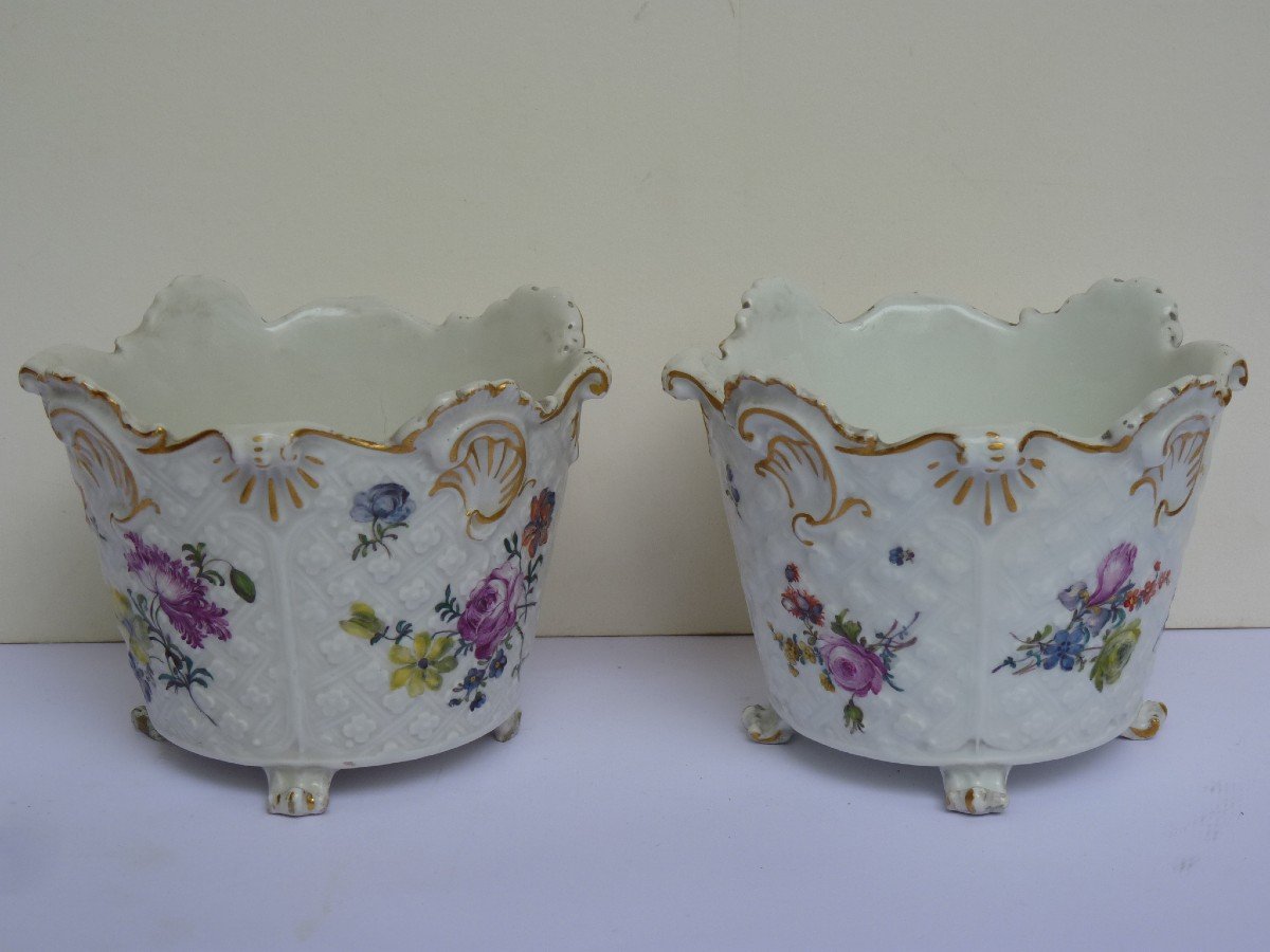 Meissen Porcelain, Pair Of Cachepots, 18th Century
