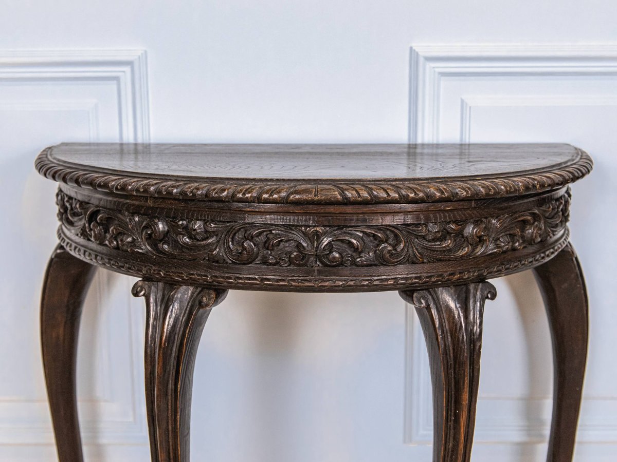 Proantic: Pair Of Antique Wooden Half-moon Consoles