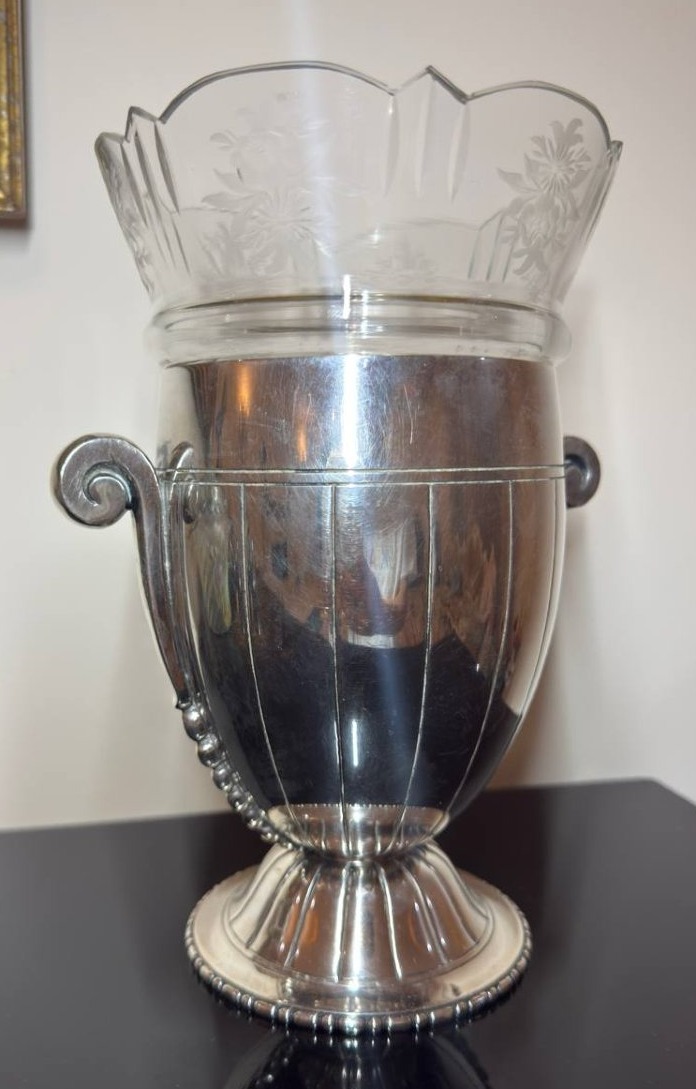 Proantic: Art Deco Vase With Crystal Insert, Signed Bouillet Bourdelle