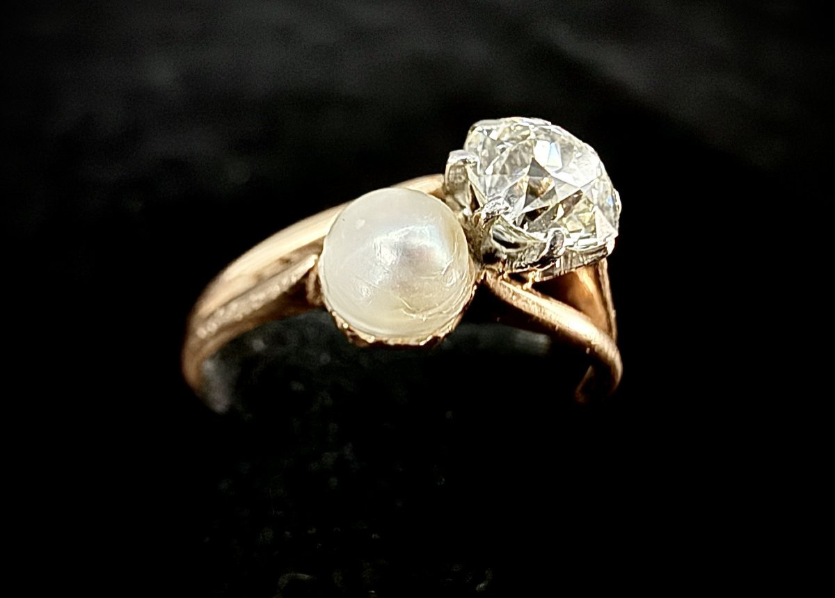 Proantic: Napoleon III "toi Et Moi" Ring In Gold Set With A Fine Pearl