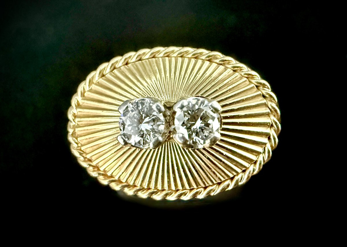 Proantic: 18-carat Yellow Gold Ring Set With Two Brilliant-cut Diamond