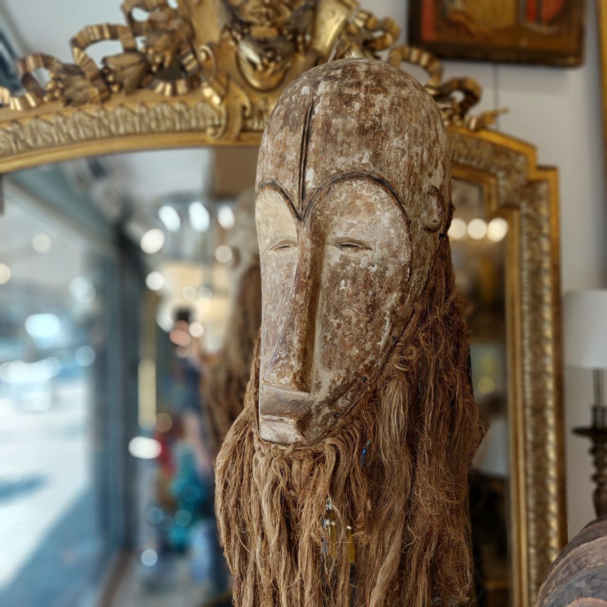 Proantic: Fang Mask, Ngil Society, Gabon, Kapok Wood, Plant Fibers, Mi