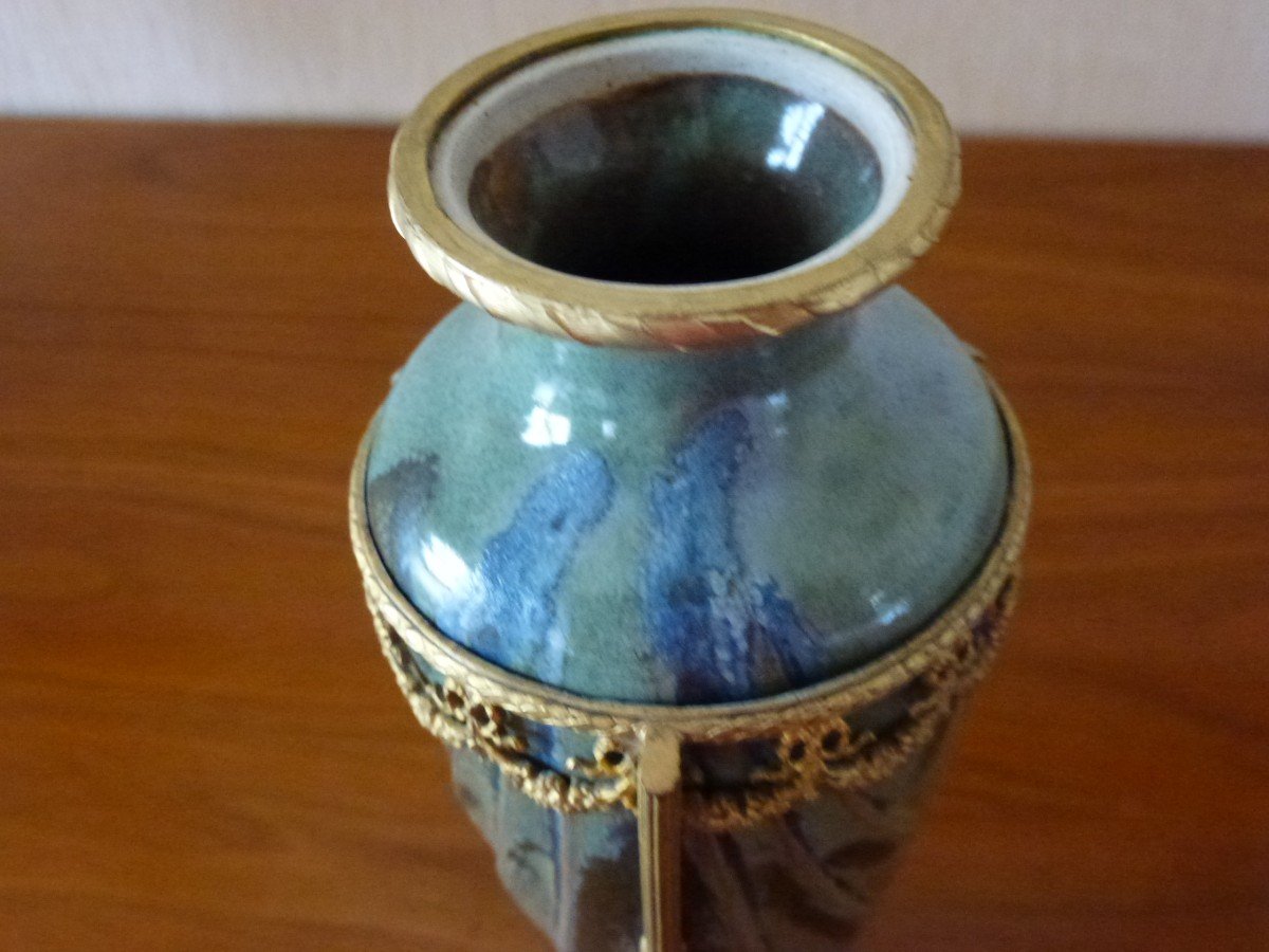 Proantic: Vase en Grès Flammé - Monture Laiton - Art Déco - Collect