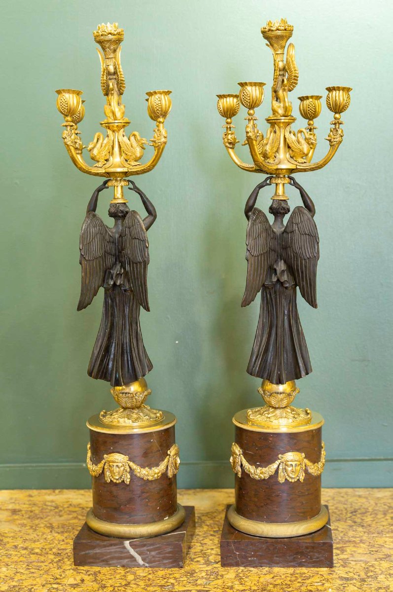 Proantic: Empire Style, Thomire Model. Pair Of Candelabra, Circa 1890