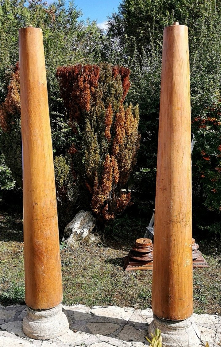 Proantic: Pair Of Large Columns 18 / 19th, Solid Teak Granite, Archite