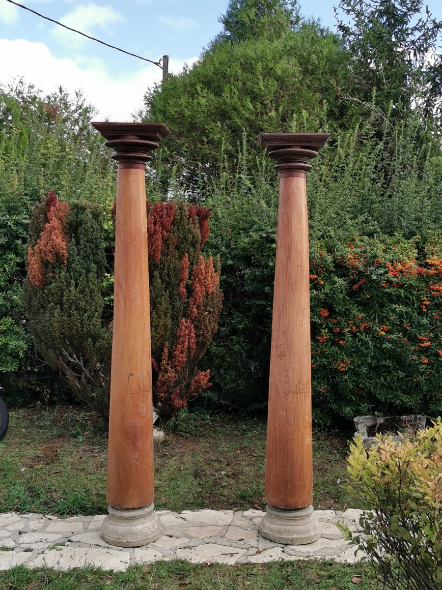 Proantic: Pair Of Large Columns 18 / 19th, Solid Teak Granite, Archite