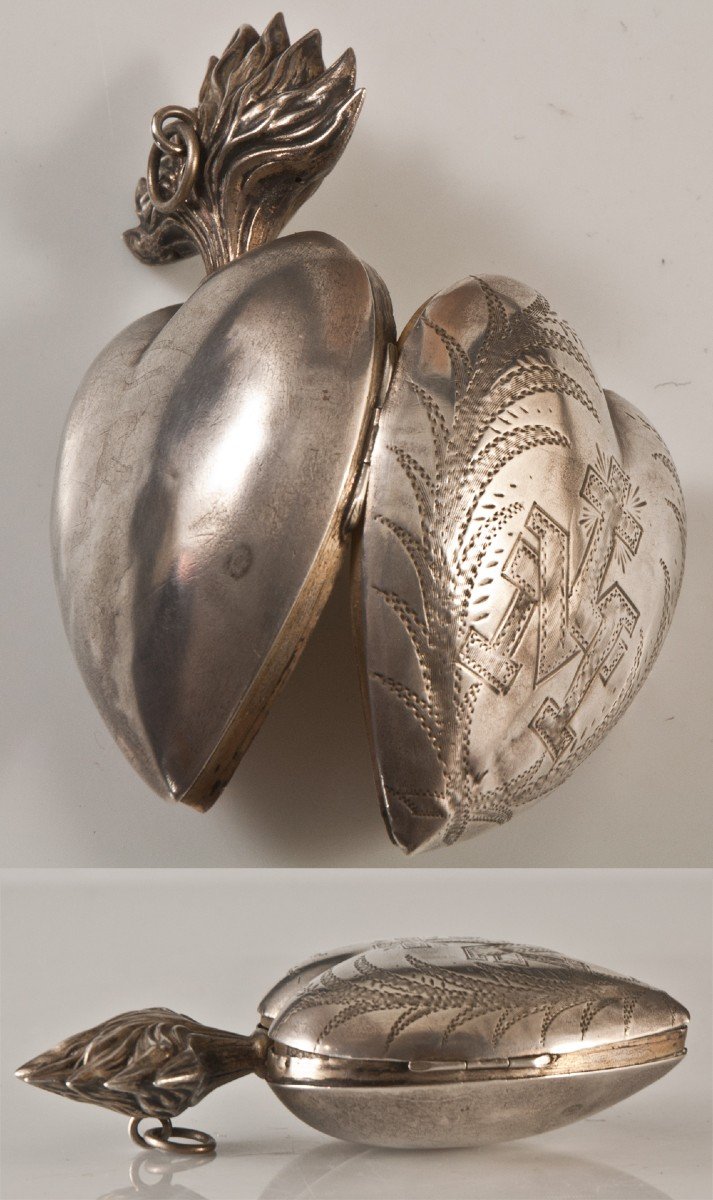 Proantic: Heart Of Mary In Silver/ Reliquary Ex Voto