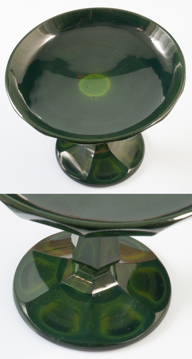 Proantic: Egermann Bohemian Lithyaline Tazza Cup Emerald Green