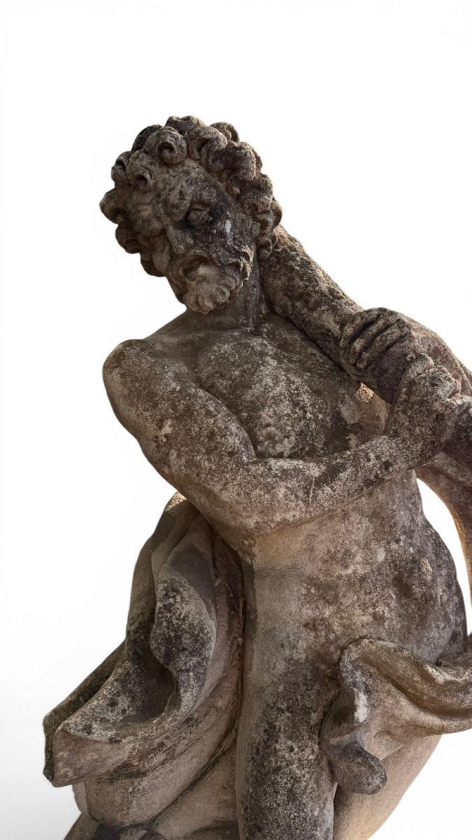 Proantic: Sculpture Of Hercules With Animals, Carved From Vicenza Ston