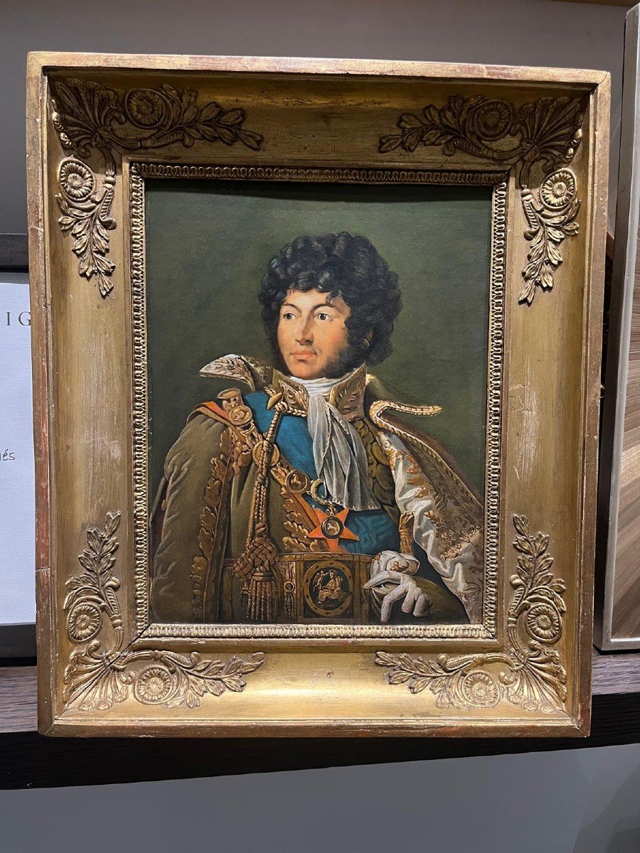 Proantic: Cadre époque Empire à la feuille d'or et portrait du prince