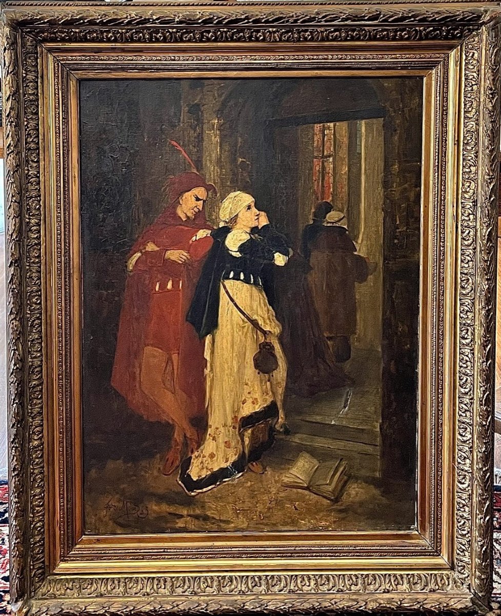 Proantic: Faust And Marguerite Table Signed And Dated 1885, American P