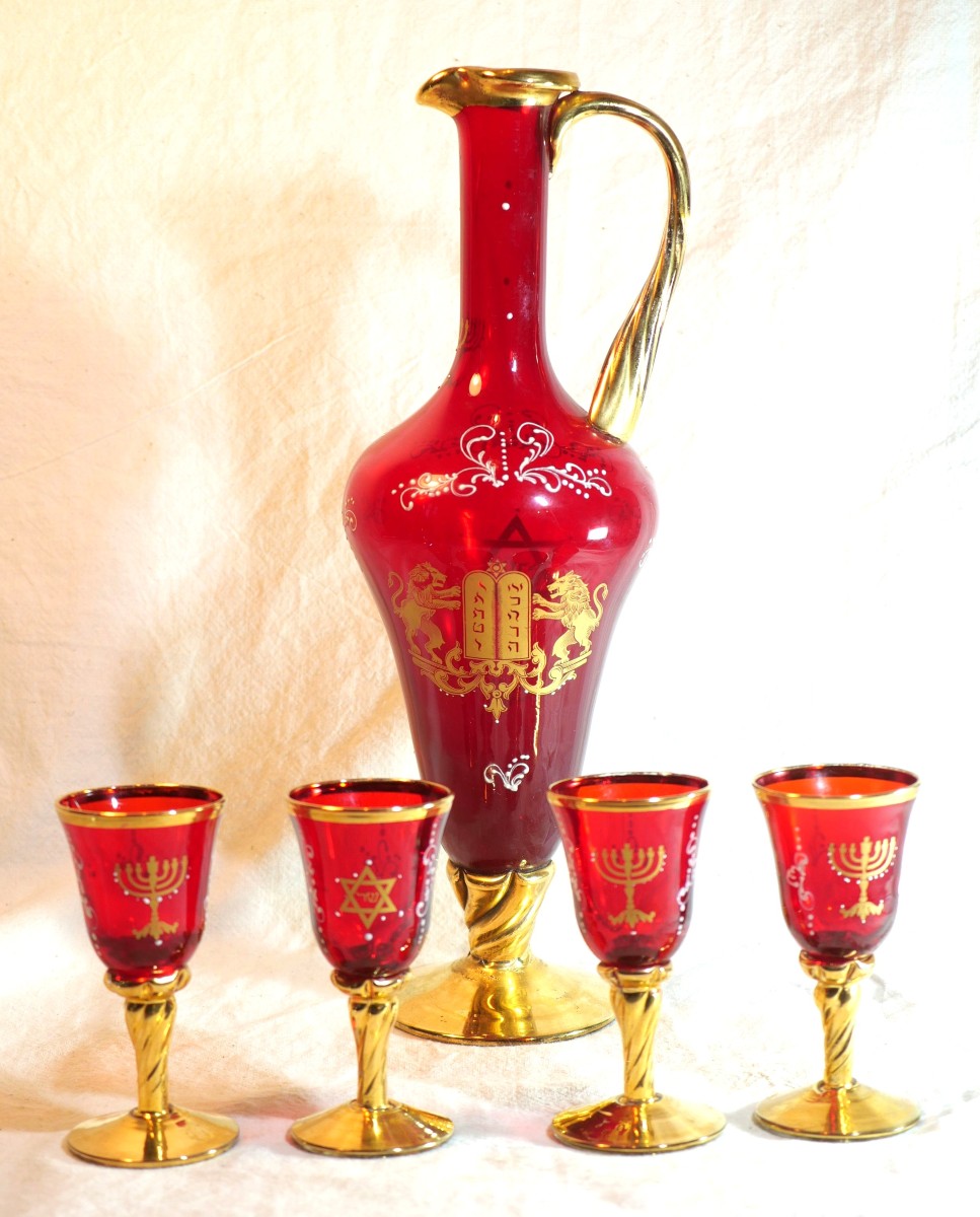 Proantic: Judaica - Murano Hanukkah Service - Lions Of Judah - Torah M