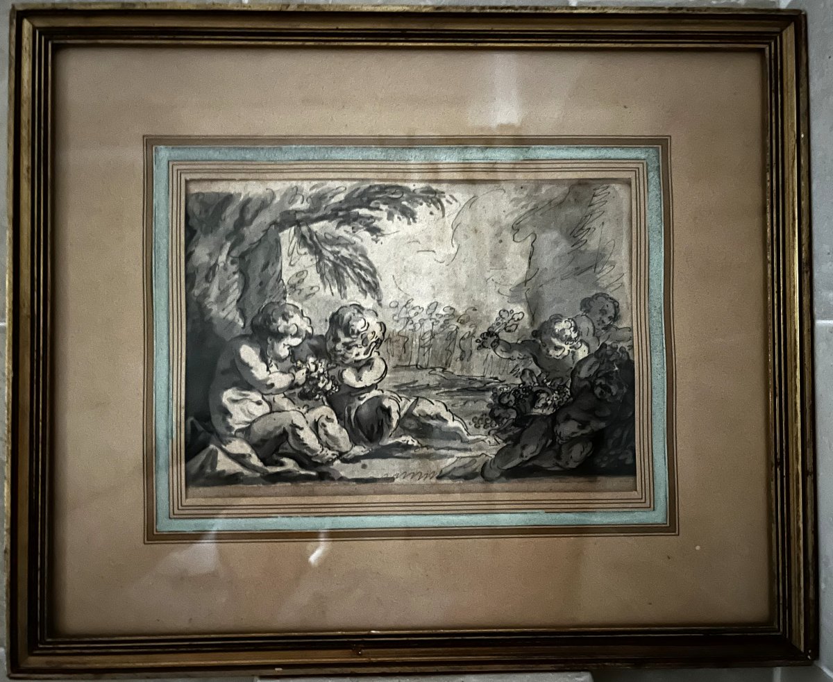 Proantic: Dionysus As A Child And Putti, Pen-and-ink Drawing With Wash