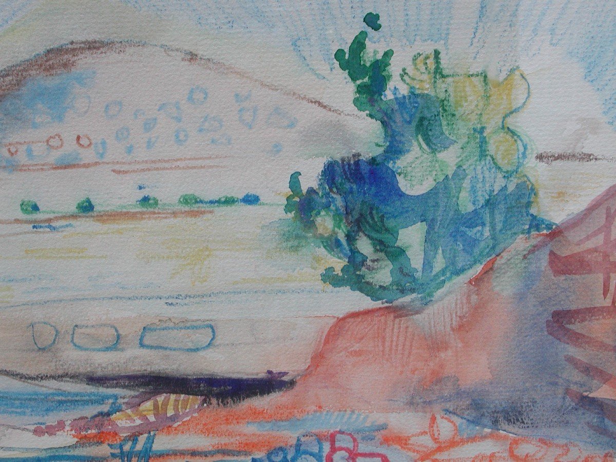 Proantic: Paul Eliasberg "jerusalem" 1949 Watercolor And Pastel 20x30