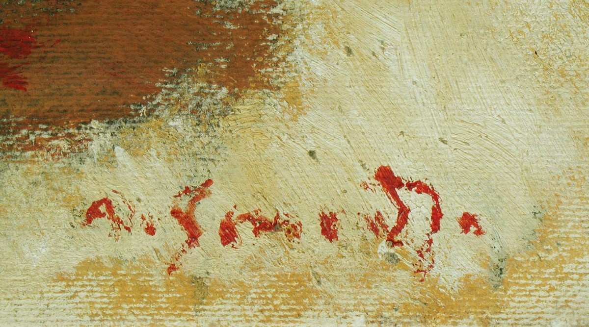 Alex Smadja "abstract Composition" Oil On Paper Mounted On Canvas 50x6