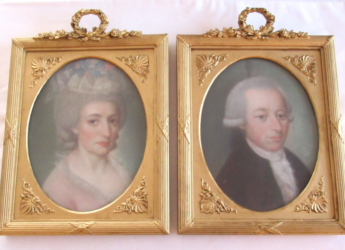 Proantic: French School Beautiful Pair Of Pastels Louis XVI Couple Eig
