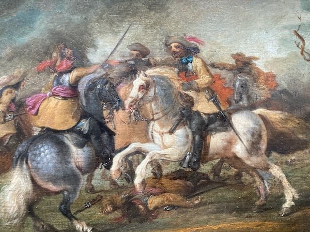 Proantic: Flemish School, Shock Of Cavalry, XVIIth Century