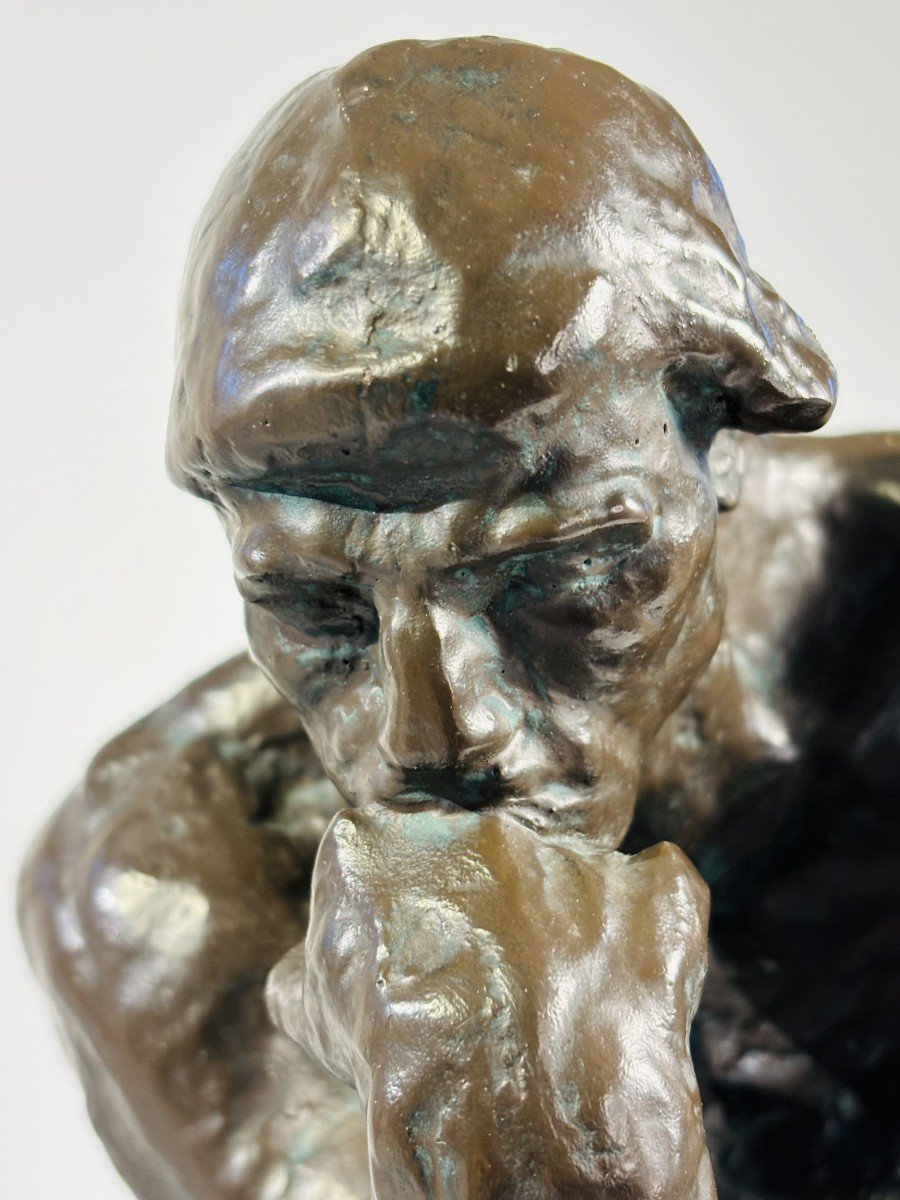 Proantic: Bronze Patina Plaster From Rodin's Thinker, Signed Hautecoeu