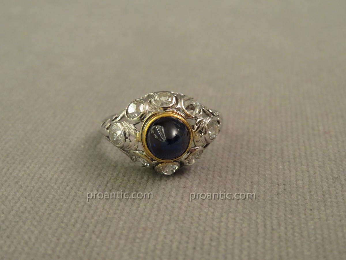 Sapphire Cabochon And Diamonds Ring