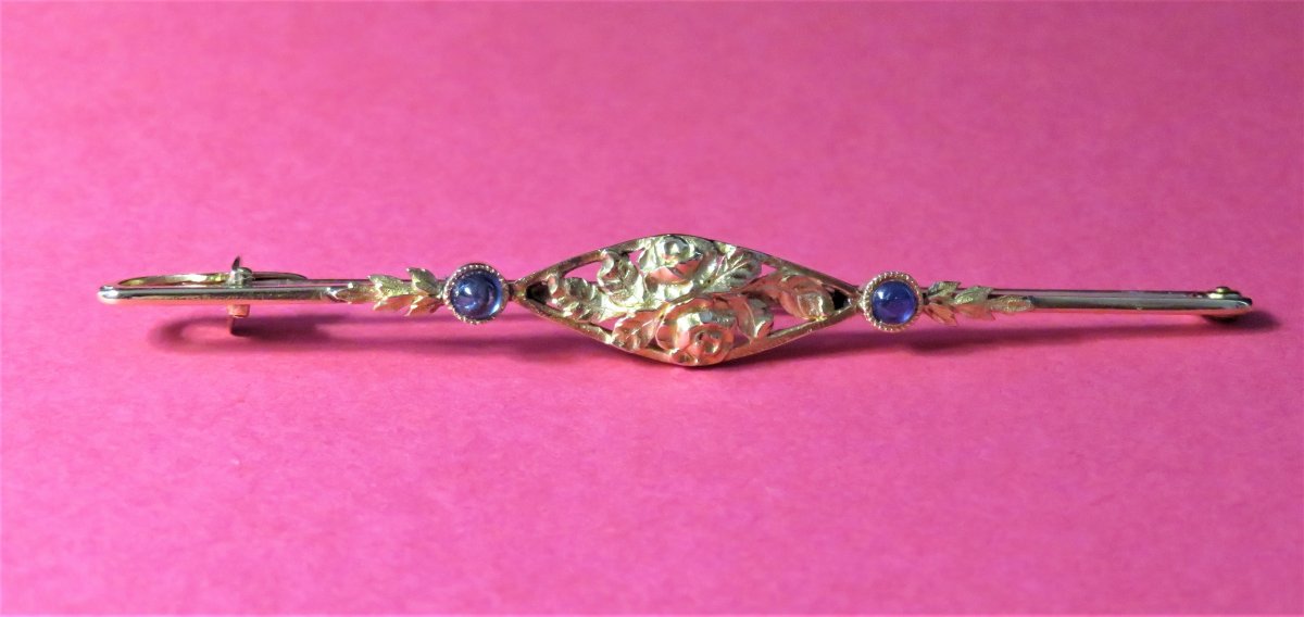 Yellow Gold And Sapphire Barrette Brooch.