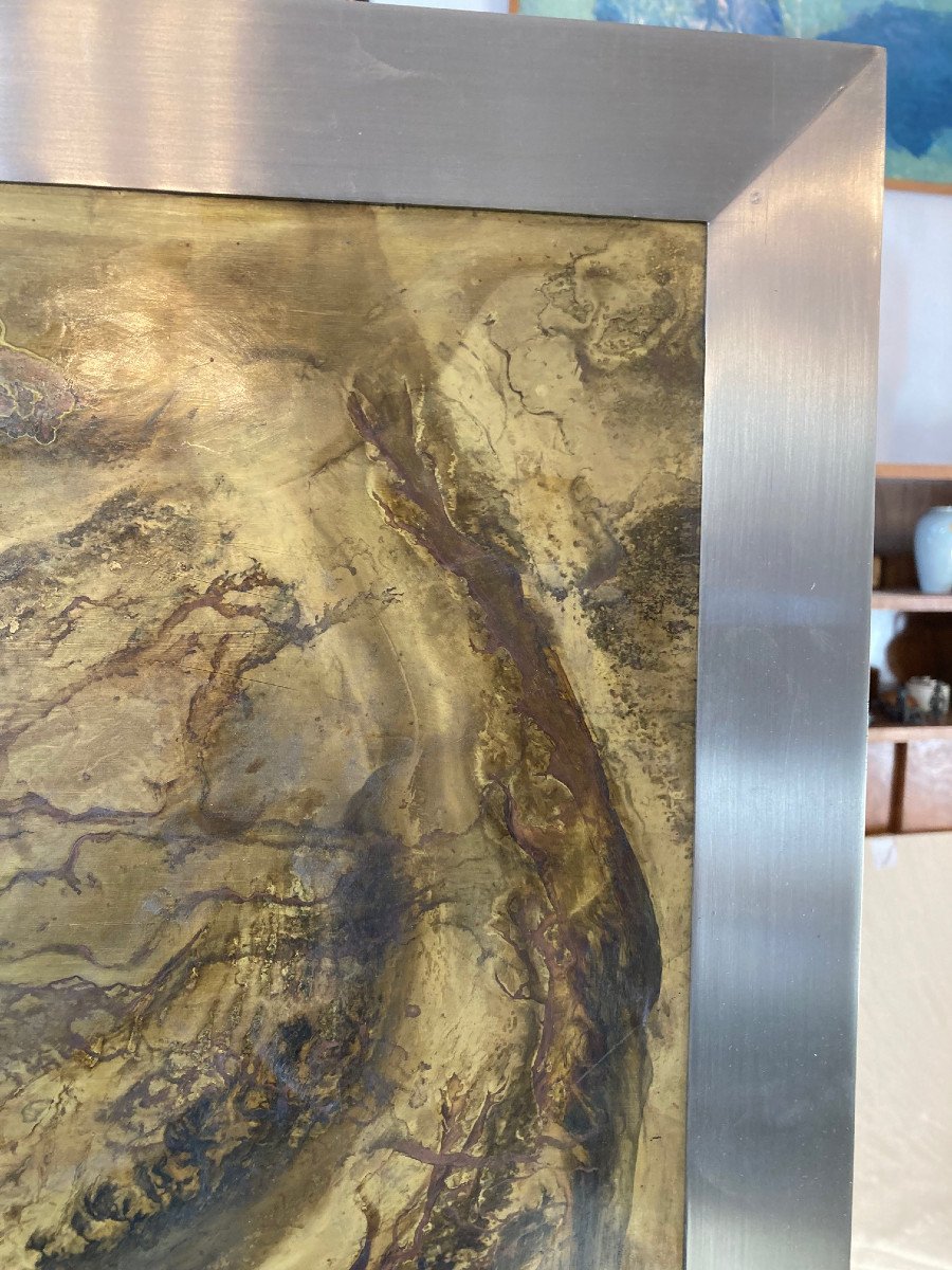 Chenaf Jean For Claude De Muzac Galerie Oxidized Brass Panel Surrealis