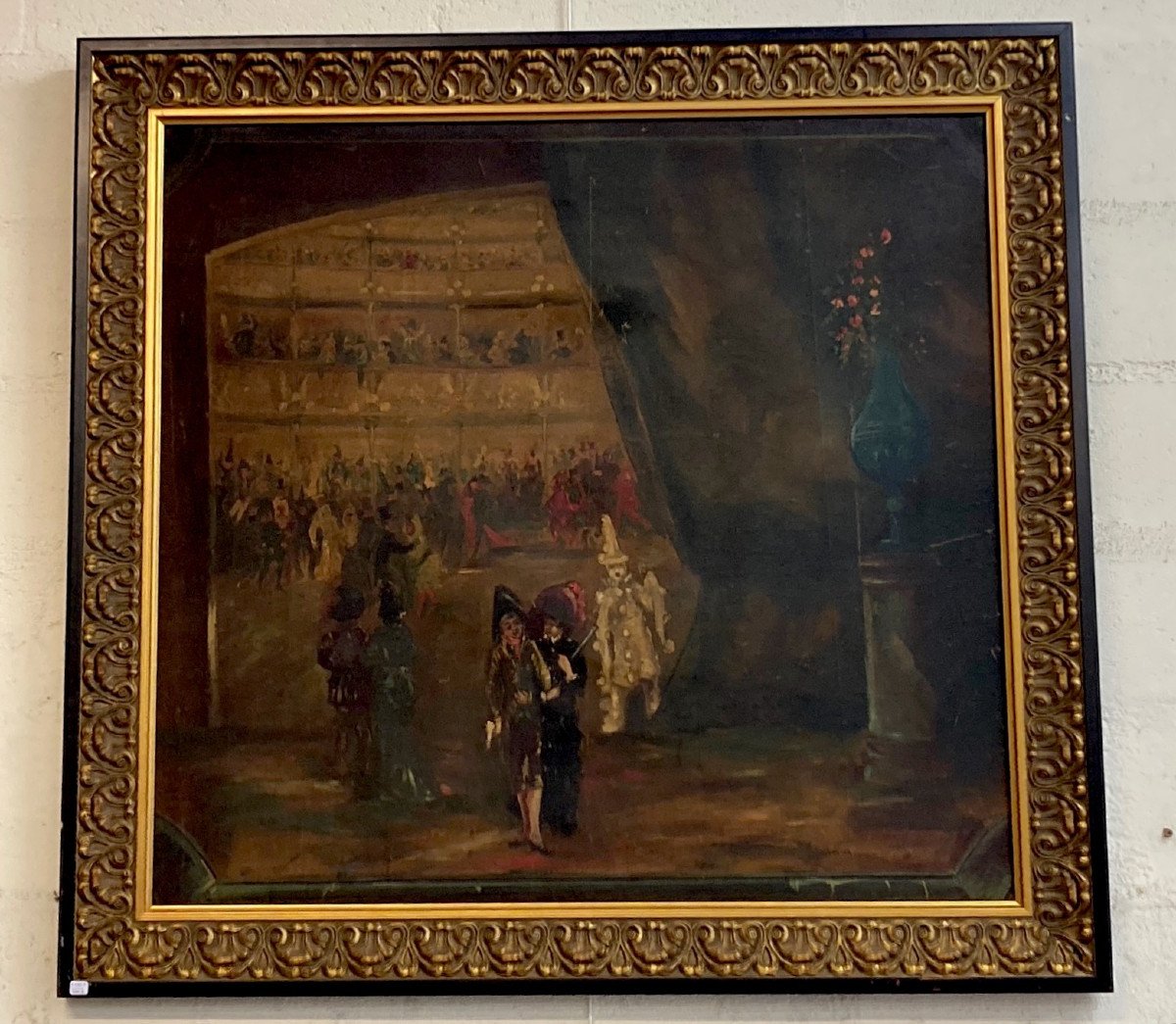 Large Oil On Canvas Circus Scene In Regard Of Francisco Goya Late 19th