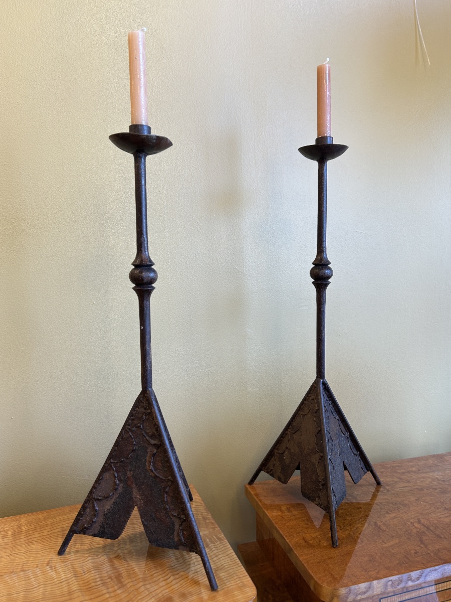 Proantic: Pair Of Wrought Iron Candlesticks - 20th Century