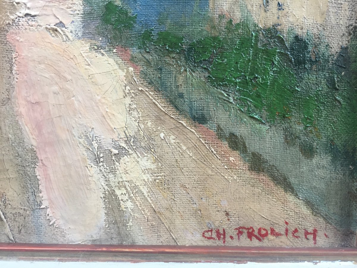 Proantic: Charles Frolich, Village, Oil On Canvas, 45 X 52 Cm