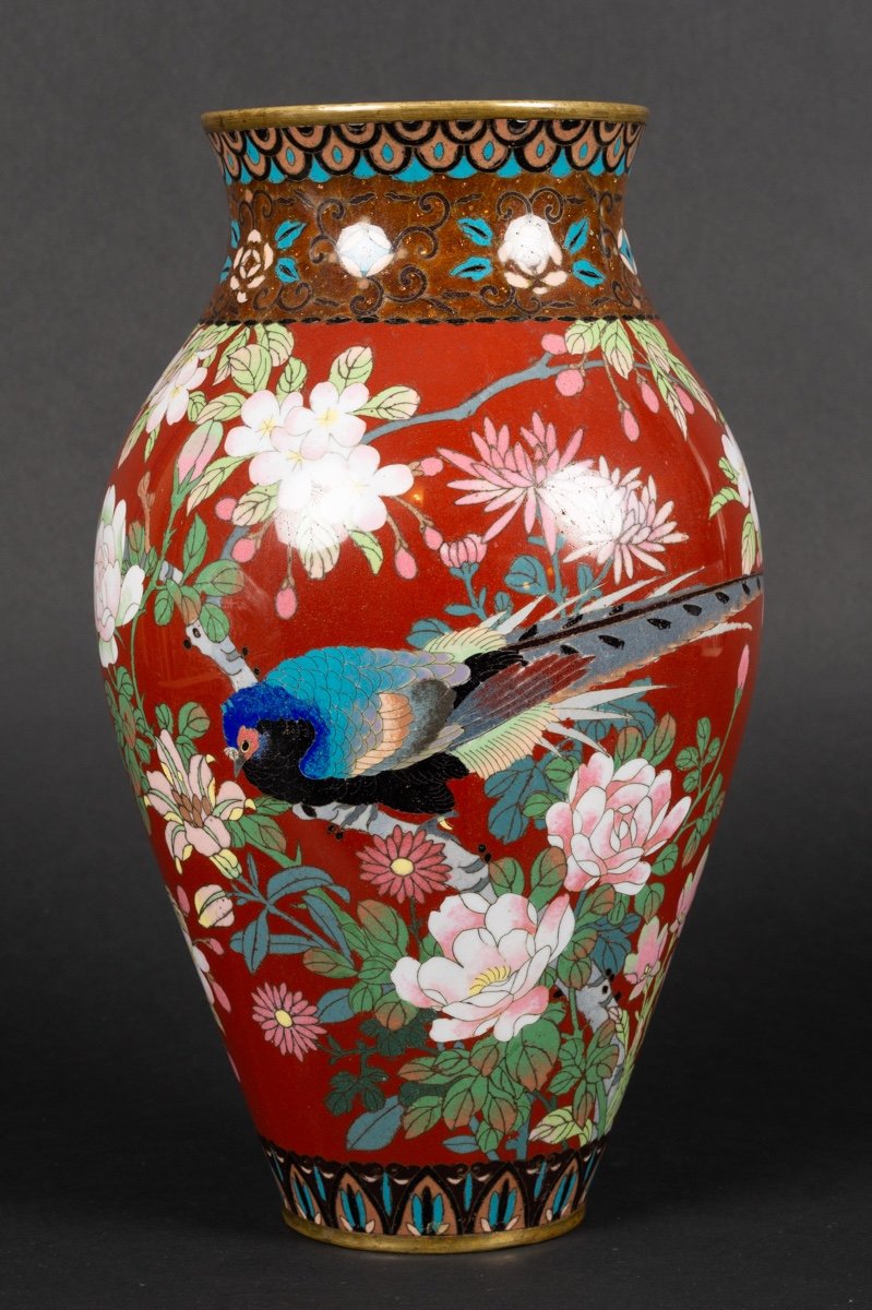 Proantic: Pheasant Vase, Cloisonné, Japan, Meiji Era (1868-1912).