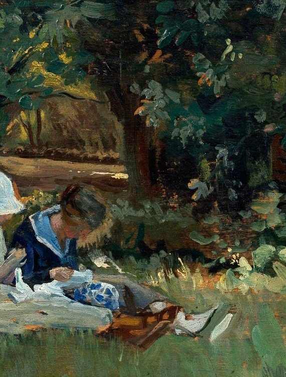 Proantic: Raoul Marie Baligant - Sewing In The Garden - Oil On Board