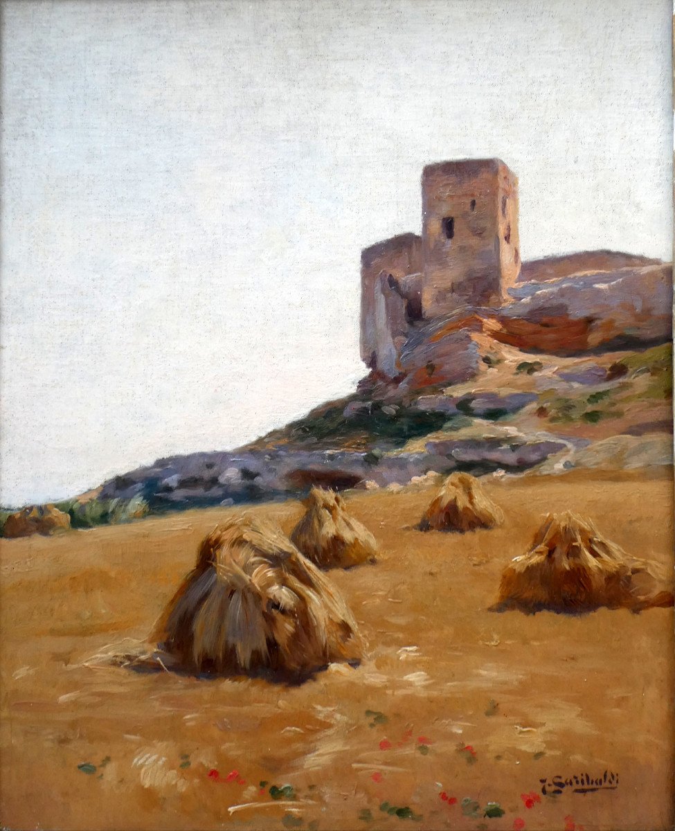 Proantic: Joseph Garibaldi (1863-1941) Straw Stacks Under The Chateau