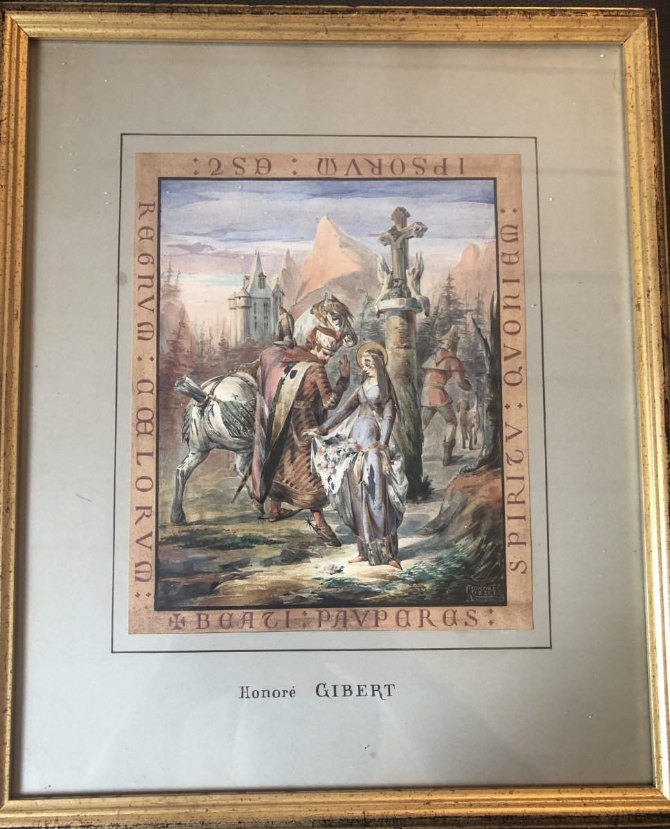 Proantic: Pair Of Drawing And Watercolor Neogothic - Honoré Gibert