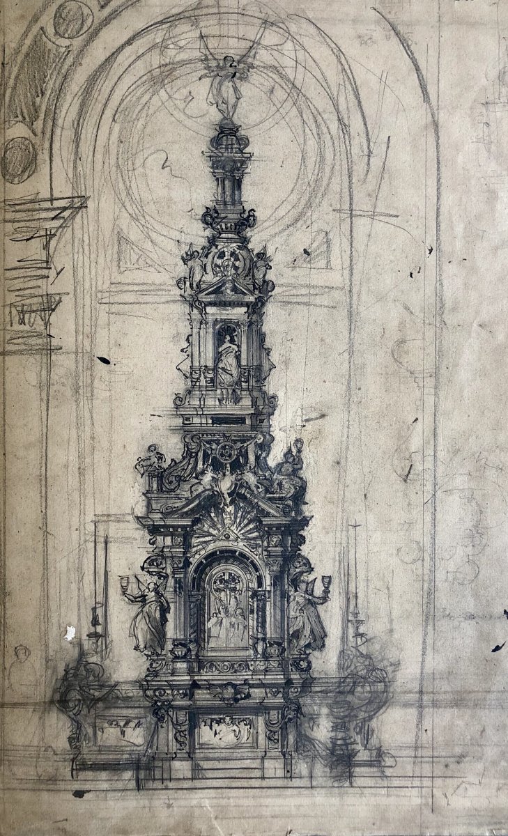 Proantic: Pair Of Inked Drawings - Altar Projects - Early Nineteenth C
