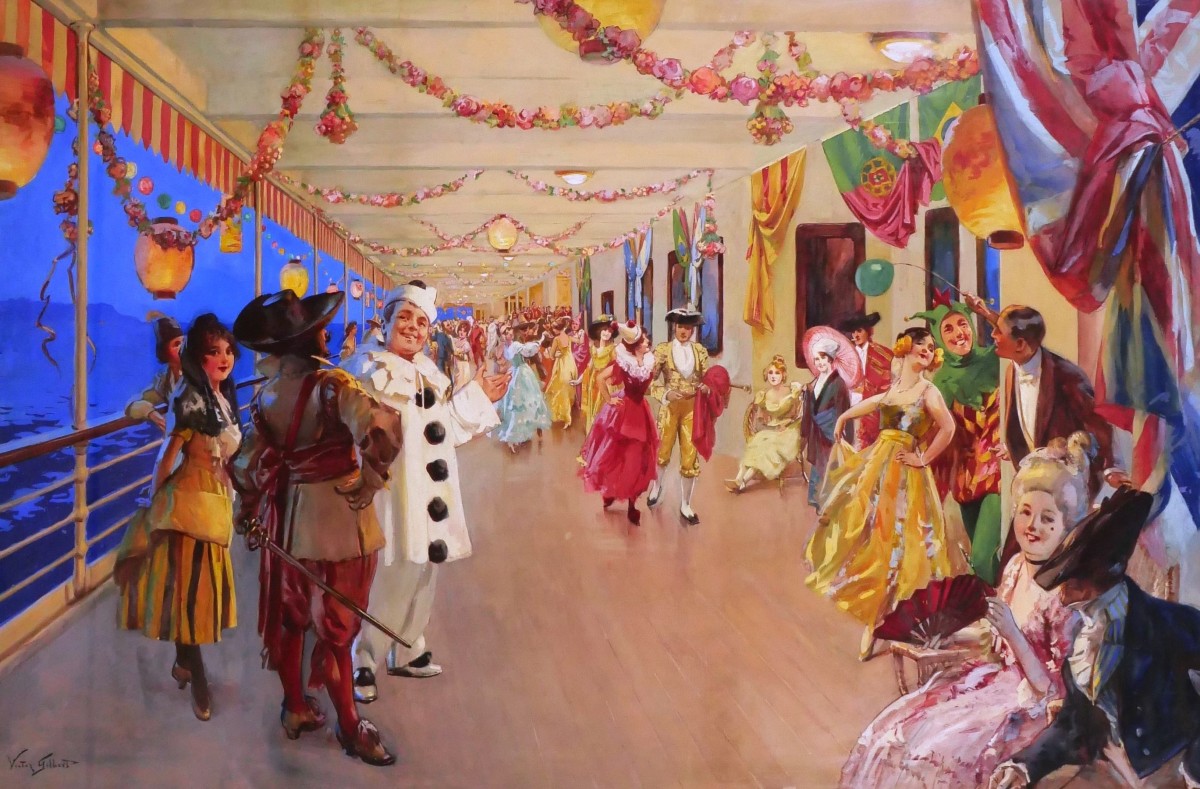 Proantic: Victor Gilbert 1847-1935 The Cruise Ball, Panoramic Drawing,
