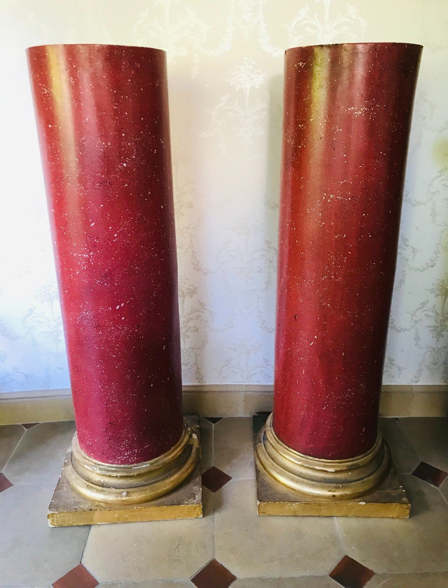 Proantic: Pair Of Porphyry Patina Columns