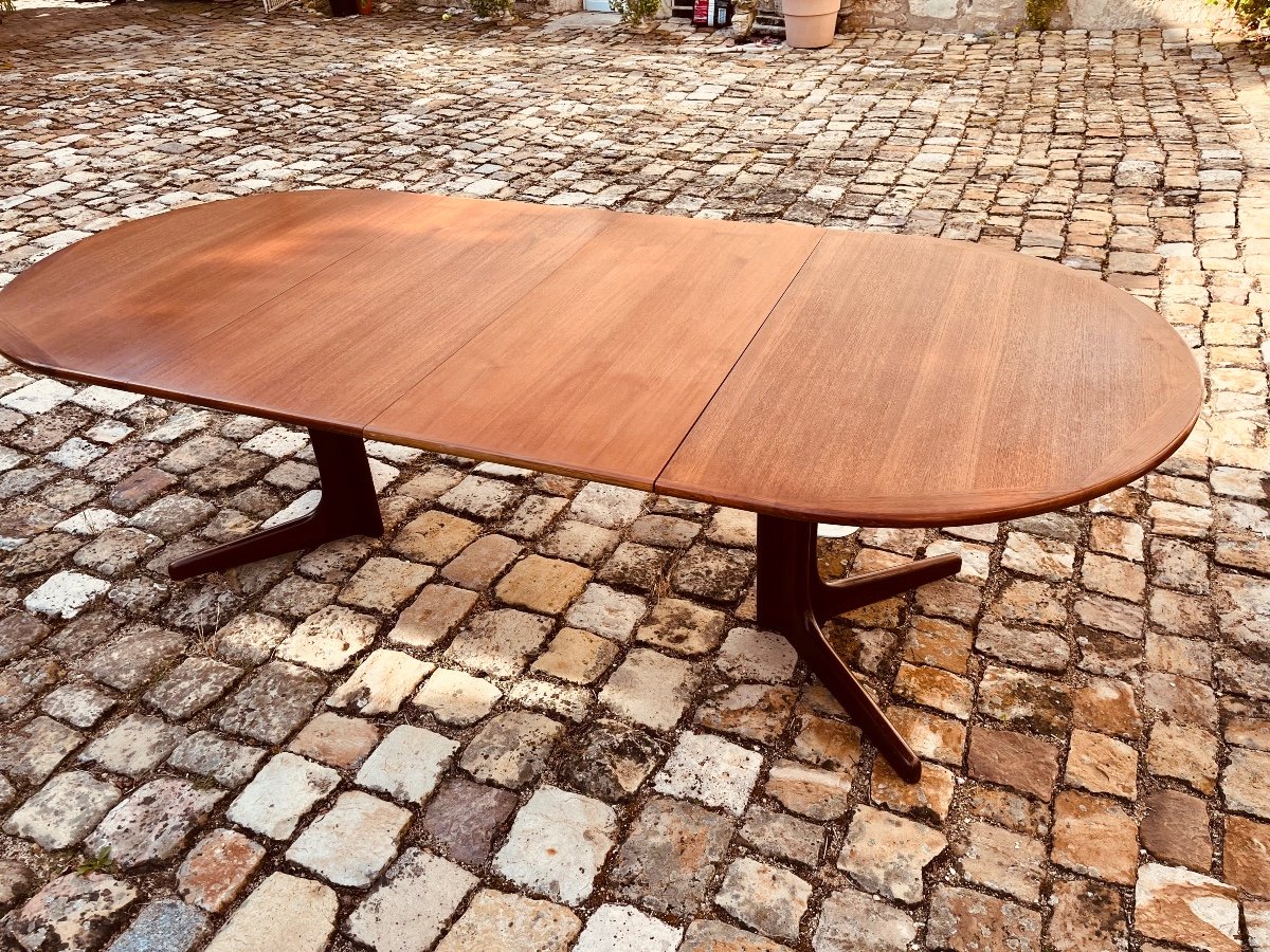 Proantic: Central Leg Table With Extensions In Teak 1970s