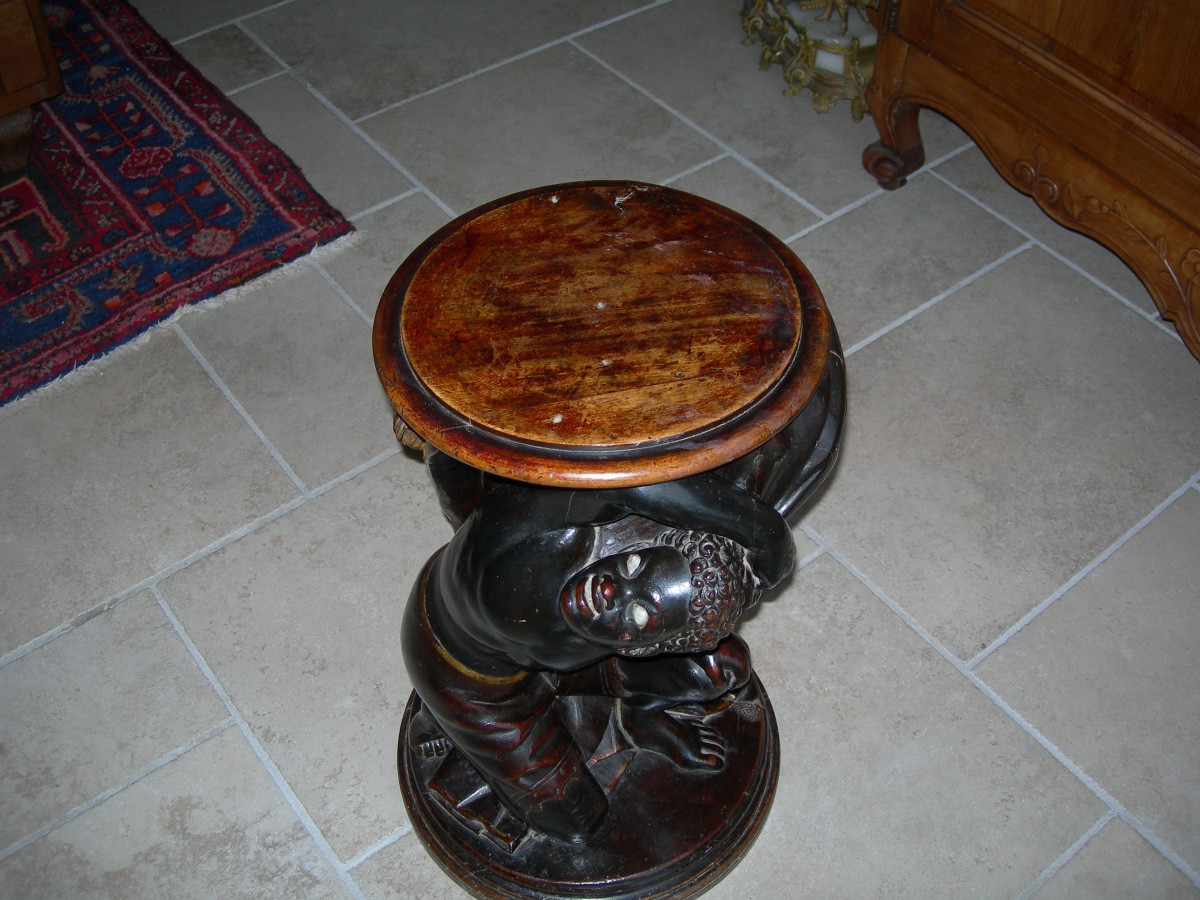 Proantic: Polychrome Carved Wooden Display Stand, Nubian, Italy, Venet